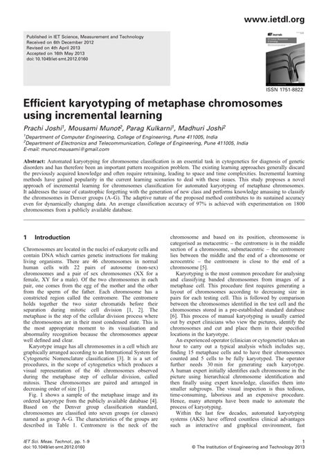 Pdf Efficient Karyotyping Of Metaphase Chromosomes Using Incremental Learning