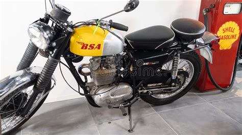 Bsa Logo Sign And Text Brand On Red Tank Fuel Yellow Of Motorcycle Classic British Editorial