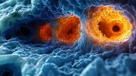 Abstract Cellular Structure With Vibrant Orange And Blue Textures For Scientific Visualization