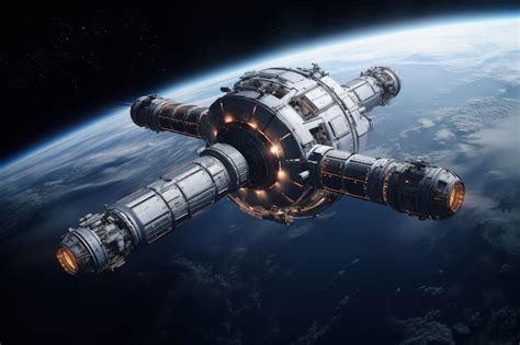 Premium Ai Image Futuristic Space Station In Orbit Generative Ai