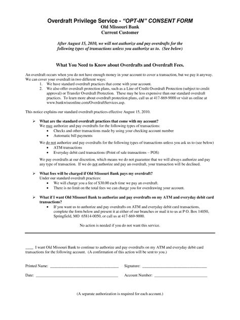 Fillable Online Overdraft Privilege Service Opt In Consent Form Old Fax Email Print Pdffiller