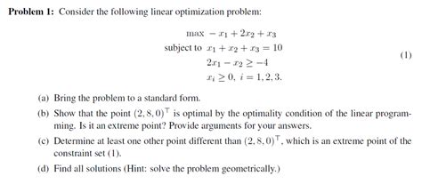 Solved Problem 1 Consider The Following Linear Optimization