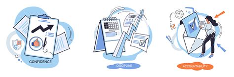 개인 품질 개념 벡터 삽화 세트 자신감 책임감 및 규율 창조적 인 은유 Performing Arts Event에 대한 스톡 벡터 아트 및 기타 이미지 Performing