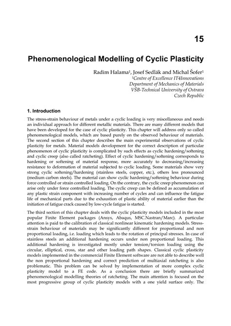 Pdf Phenomenological Modelling Of Cyclic Plasticity