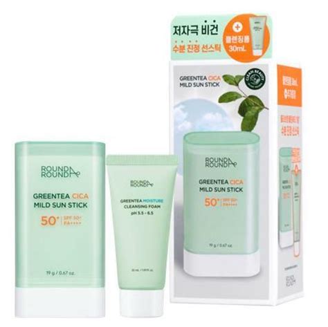 라운드어라운드 라운드어라운드 그린티 시카 마일드 선스틱 19g 기획세트 클렌징폼 30ml 증정 위시버킷