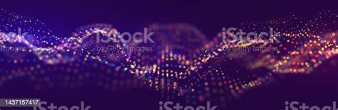 추상적 빨간색 파란색과 노란색 파티클 배경입니다 점 풍경이 있는 흐름 파 디지털 데이터 구조 미래의 메시 또는 사운드 그리드 패턴 점 시각화 기술 벡터 그림 0명에 대한