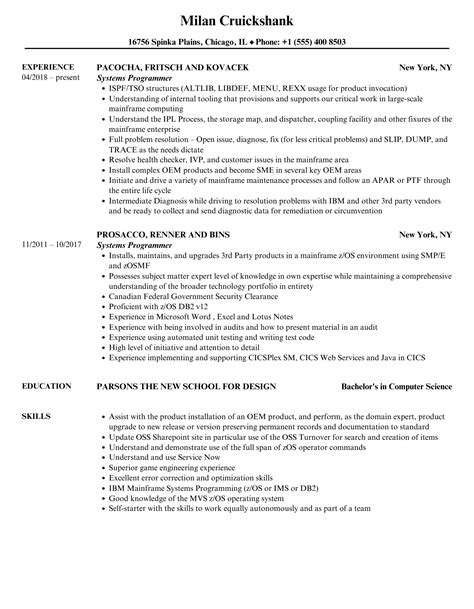 Systems Programmer Resume Samples Velvet Jobs