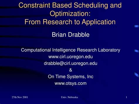 Ppt Constraint Based Scheduling And Optimization From Research To Application Powerpoint