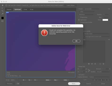 Save For Web Error In Photoshop On Macos Adobe Community 12164169