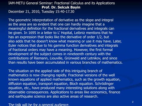 Ppt Fractional Calculus And Its Applications To Science And Engineering Powerpoint