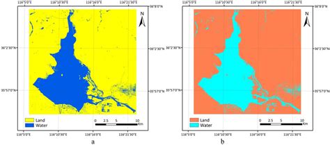 A The Water And Land Separation Map Of Dongping Lake Produced By Ndwi Download Scientific