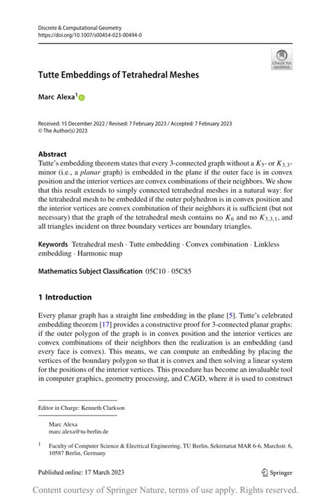 Pdf Tutte Embeddings Of Tetrahedral Meshes