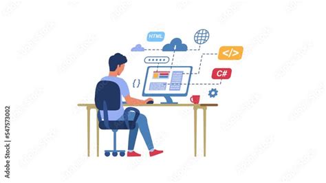 Programmer At Work Video Concept Moving Male Digital Engineer Or Coder