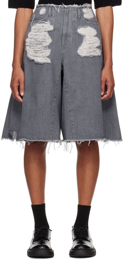 ADER Error Gray Distressed Shorts SSENSE