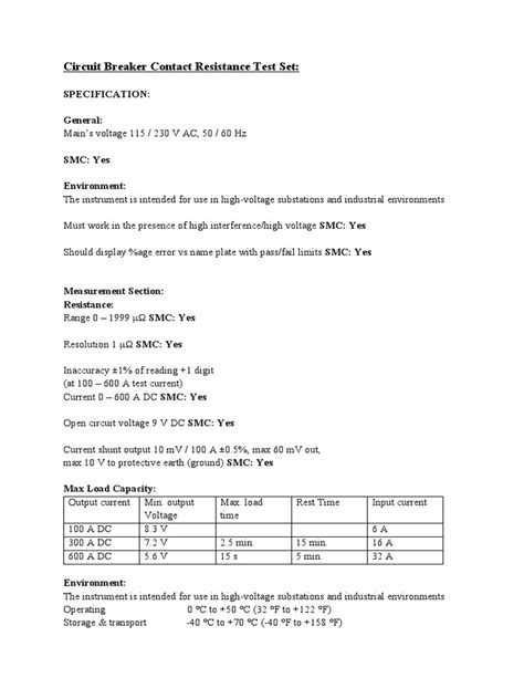 Circuit Breaker Contact Resistance Test Set Pdf