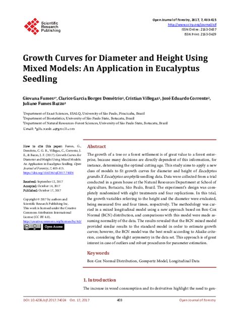 Pdf Growth Curves For Diameter And Height Using Mixed Models An Application In Eucalyptus