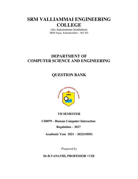 Cs8079 Human Computer Interaction Srm Valliammai Engineering College