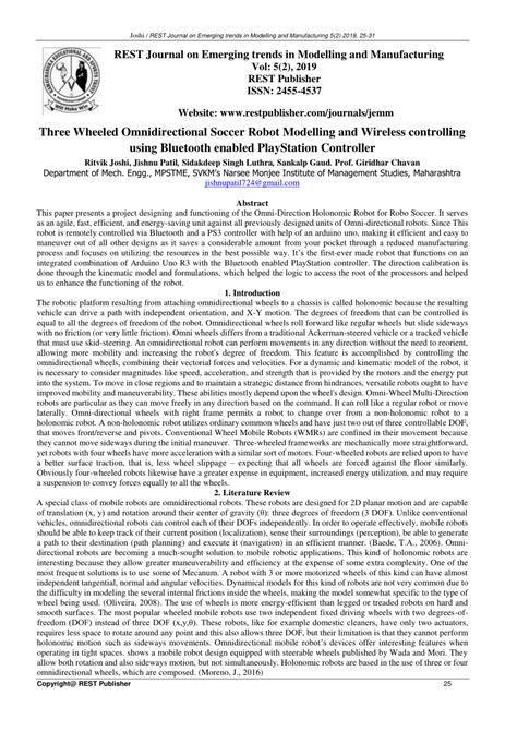 Pdf Three Wheeled Omnidirectional Soccer Robot Modelling And Wireless Controlling Using