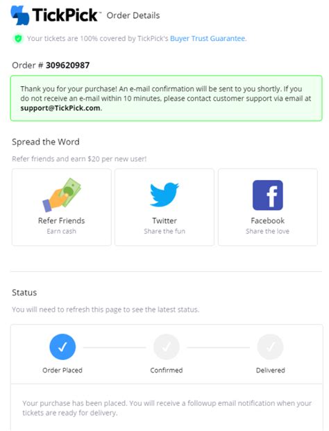 How Do I Know If My Order Was Successfully Placed Tickpick Faq
