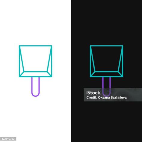 흰색과 검은 색 배경에 격리 된 녹색과 보라색 라인 Dustpan 아이콘입니다 청소 특종 서비스 벡터 일러스트레이션 가사 집안일에 대한 스톡 벡터 아트 및 기타 이미지
