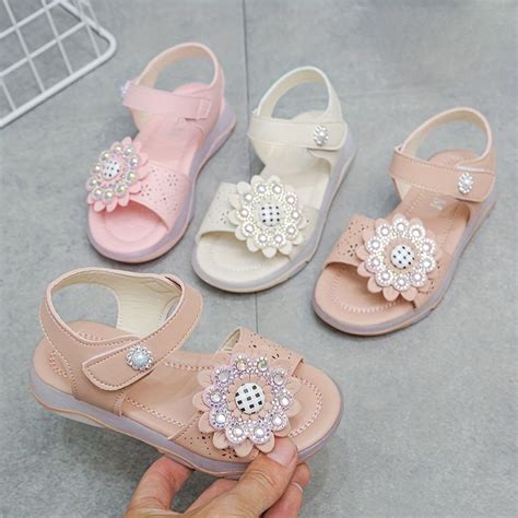 Temu｜소녀들을 위한 세련된 귀여운 라인스톤 꽃 장식 오픈 토 샌들 봄과 여름을 위한 통기성 좋고 가벼운 샌들 귀여운 샌들 샌들 꽃장식