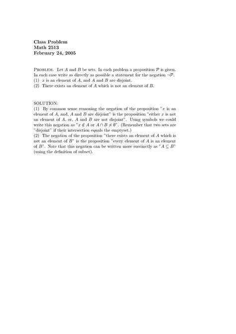 Math 2513 2005 Class Problem 25 Solution Class Problem Math 2513 February 24 2005 Problem
