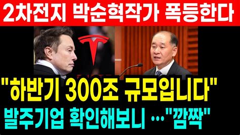 🔴긴급 2차전지 금양 에코프로 박순혁작가 하반기 역대급규모 수주 이어진다 테슬라향 돈폭탄이 쏟아진다 Youtube