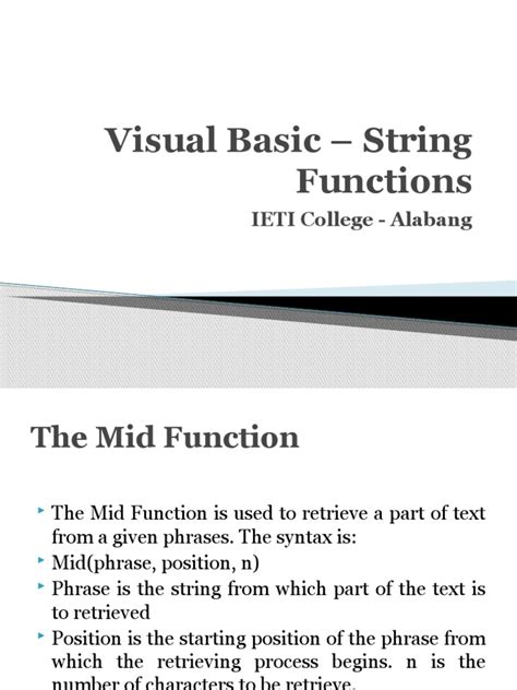 Visual Basic String Functions Pdf Visual Basic Net Computer