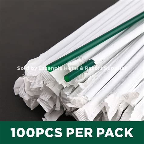 100pcs 1 Pack Disposable Straw Green Straw Individually Paper