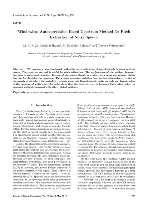 Pdf Windowless Autocorrelation Based Cepstrum Method For Pitch