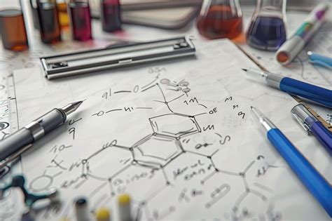 Stationery Around Chemical Formulas And Marker Pen Premium Ai