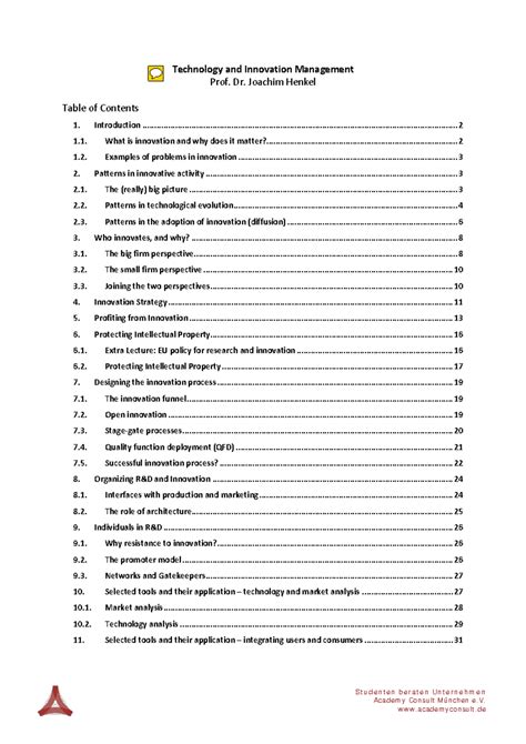 Technology And Innovation Management Introduction Summary 15 St Ude