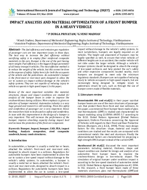 Pdf Impact Analysis And Material Optimization Of A Front Bumper In A Heavy Vehicle