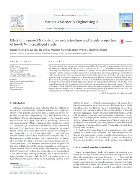 Pdf Effect Of Increased N Content On Microstructure And Tensile Properties Of Low C V