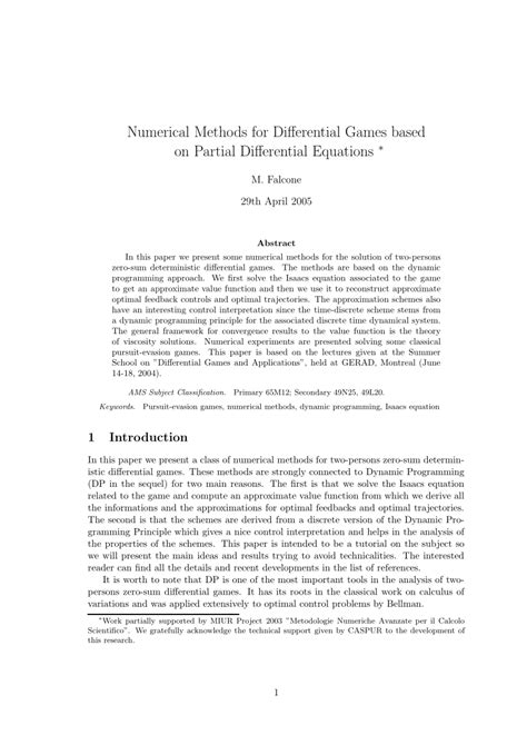 Pdf Numerical Methods For Differential Games Based On Partial Differential Equations