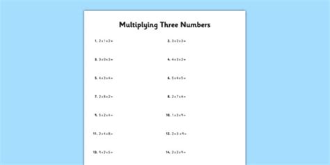 Multiply 3 Numbers Worksheet Activity Sheet Commutative
