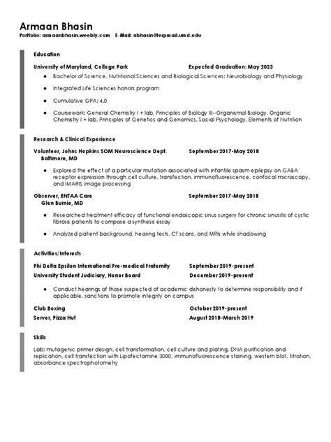 Armaan Bhasin Nutritional Sciences Portfolio Pdf Science And Mathematics