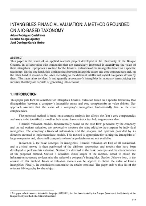 Pdf Intangibles Financial Valuation A Method Grounded On A Ic Based