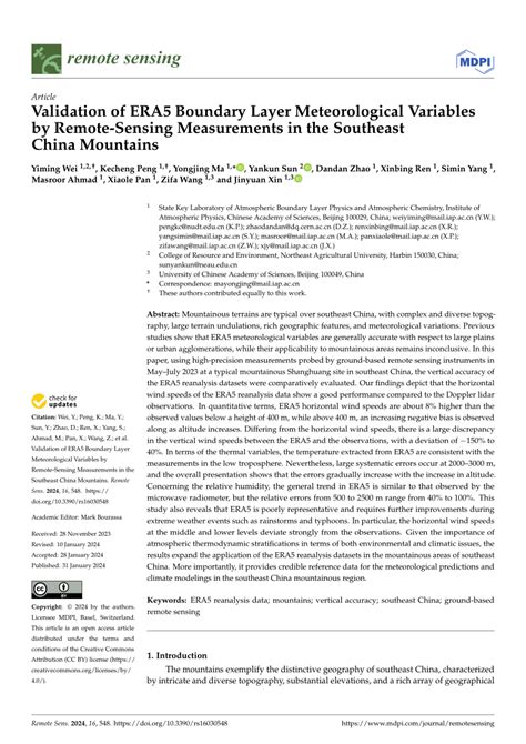 Pdf Validation Of Era5 Boundary Layer Meteorological Variables By The Remote Sensing