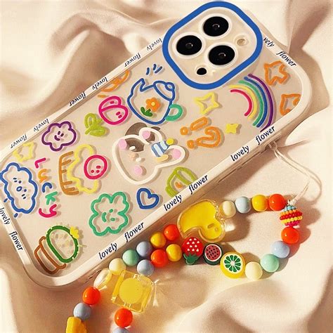 올댓폰케이스 아이폰14프로 귀여운 드로잉 낙서 키치 스트랩 핸드폰 케이스 제작
