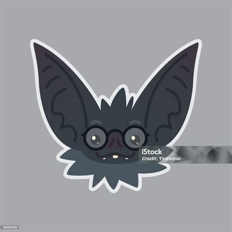 박쥐 스티커입니다 이모티콘입니다 귀여운 할로윈 박쥐 뱀파이어의 벡터 그림 괴상 한 감정입니다 교육입니다 하위에 있는 이모티콘 아이콘입니다 안경에 회색 생물 박쥐 귀 주 둥