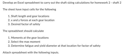 Develop An Excel Spreadsheet To Carry Out The Shaft Chegg Com
