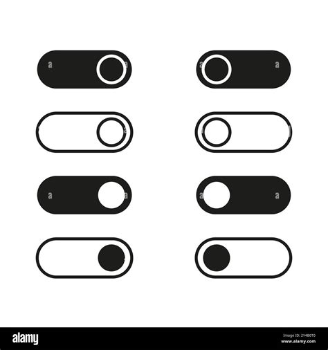 Set Of Eight Toggle Switch Icons Black And White Vector Controls Simple On And Off Buttons