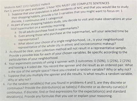 Midterm MAT 1372 Fall2022 Halleck Part 1 Pencil Or Chegg
