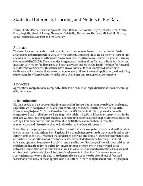 Pdf Statistical Inference Learning And Models In Big Datadata Into