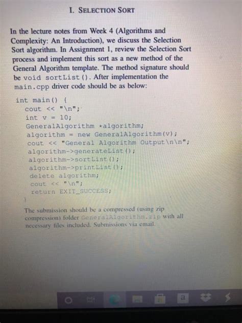 Solved I Selection Sort In The Lecture Notes From Week 4