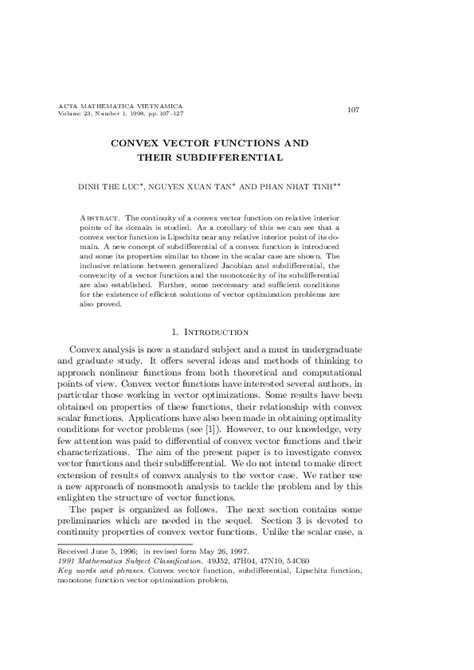 Pdf Convex Vector Functions And Their Subdifferential