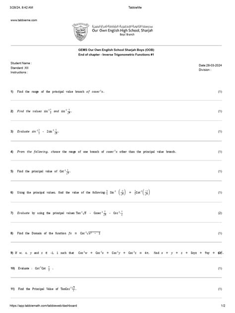 Inverse Trigonometry Questions Pdf Complex Analysis Trigonometry