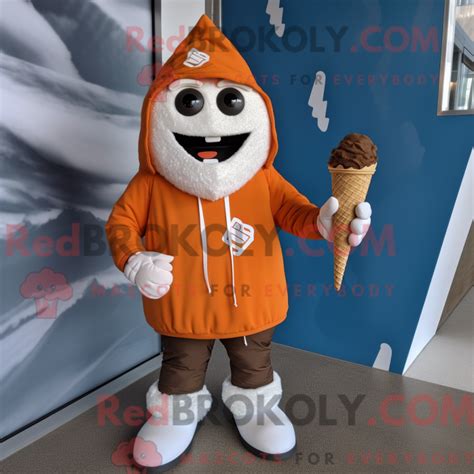 Rust Ice Cream Cone Mascot Costume Character Dressed With A Windbreaker And Necklaces Mascot