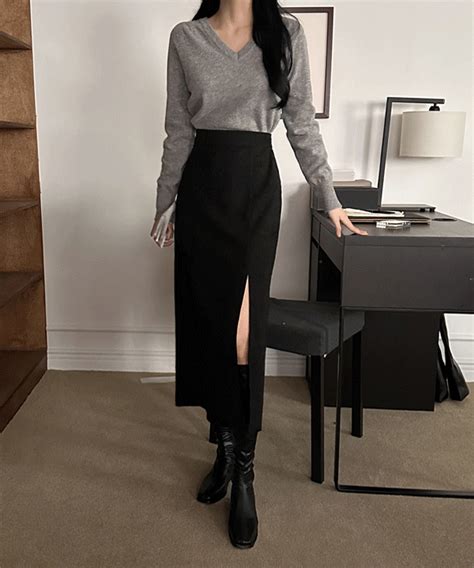 당일발송 웨이 트임 슬릿 H라인 롱스커트 에이블리